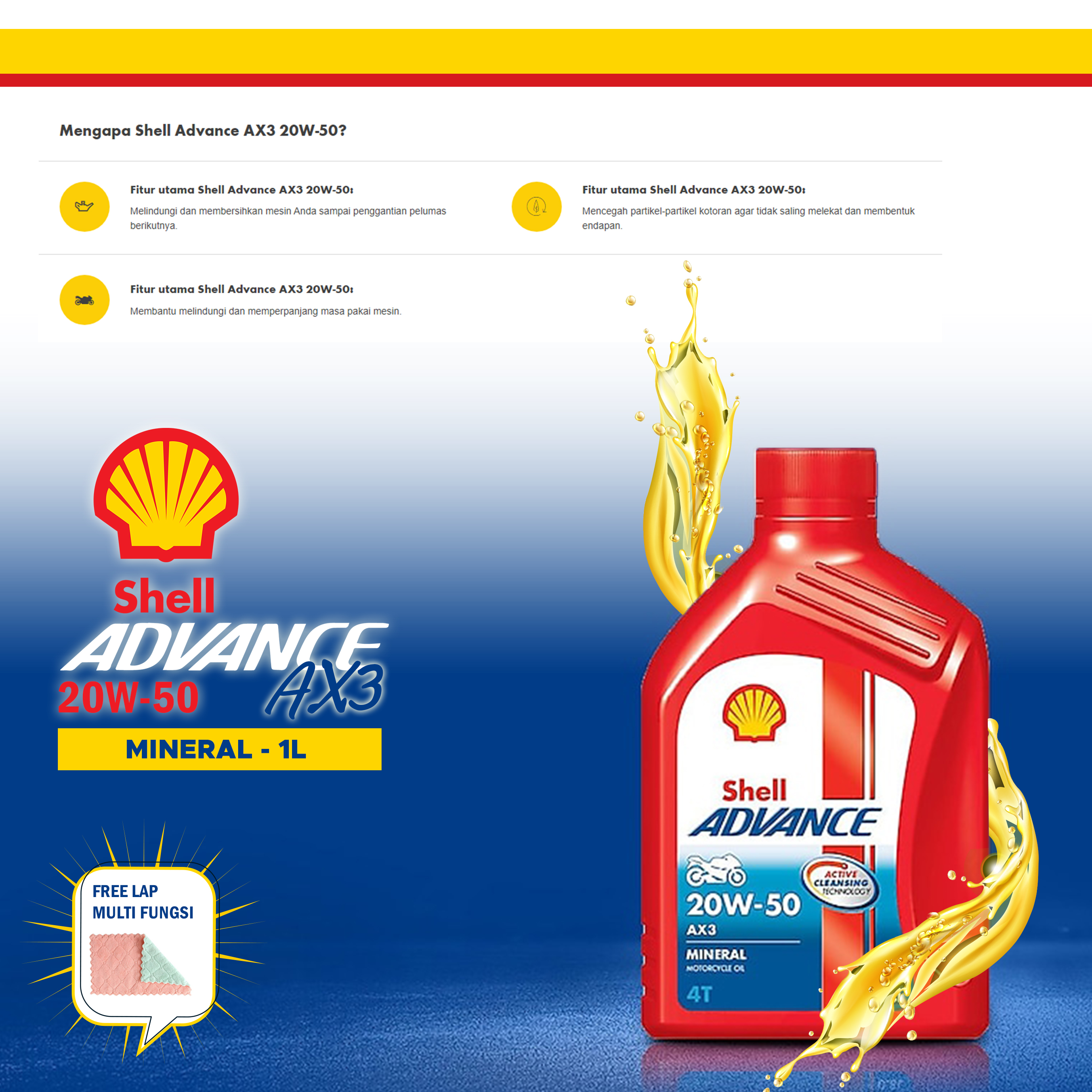 Oli Shell Advance AX3 Bebek 20w50 800ml Oil Mesin Premium Mineral 0.8L ...