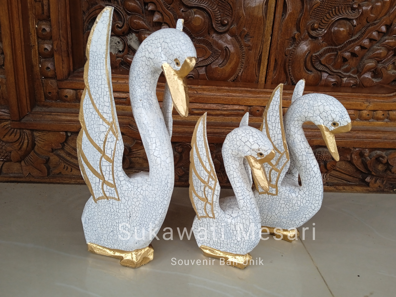 Dekorasi Pajangan Hiasan Rumah Patung Angsa Kayu Etnik Isi 3Pcs Mainan ...