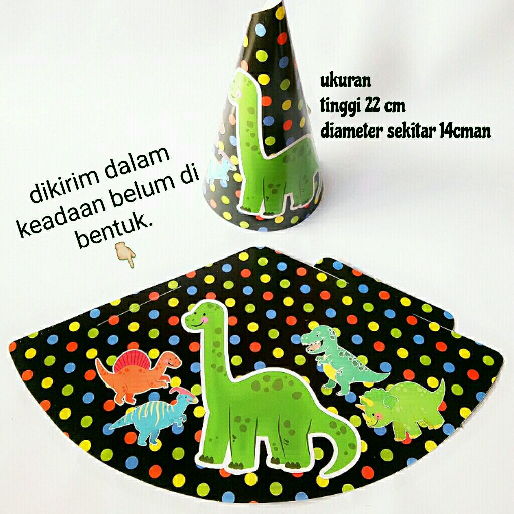 topi kerucut ulang tahun happy birthday ultah hbd karakter dino ...