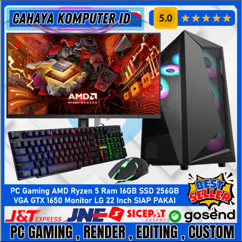 PC Gaming AMD Ryzen 5 4600 Ram 16GB SSD 256GB VGA GTX 1650 4GB MOnitor ...