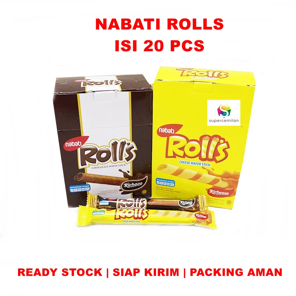 Nabati Richeese Rolls Cheese / Chocolate Wafer Stick Keju (isi 20 pcs ...
