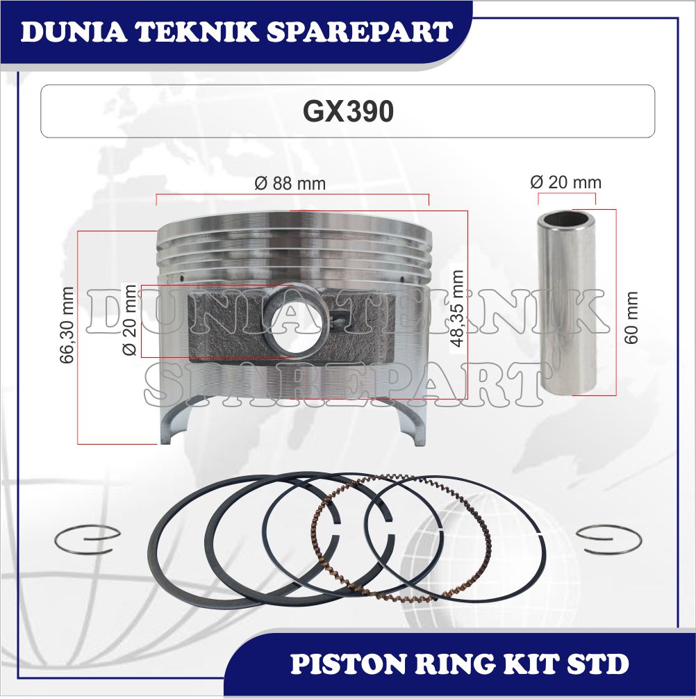 GX390 PISTON RING KIT STD / PISTON ASSY STD (UKURAN STANDART) UNTUK ...