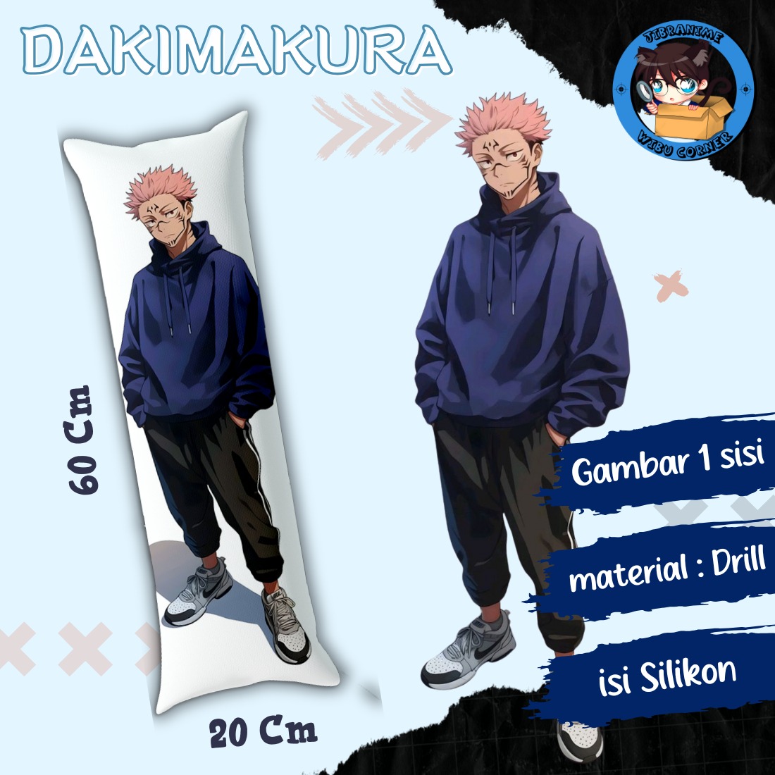 dakimakura anime Sukuna Jujutsu Kaisen / guling ukuran 20x60 cm anime ...