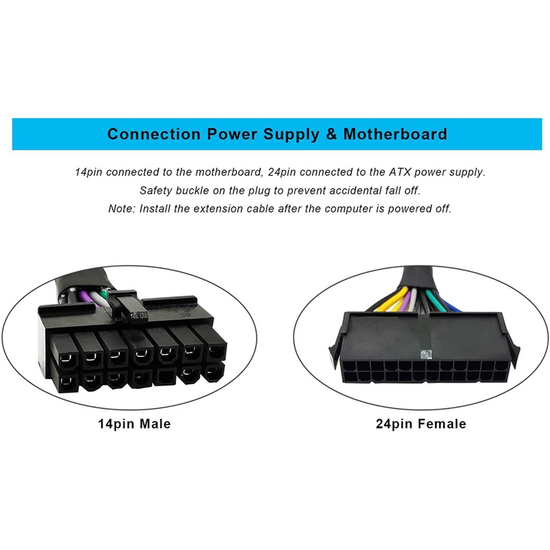 24 Pin to 14 Pin ATX PSU Main Power Adapter Braided Sleeved Cable for ...