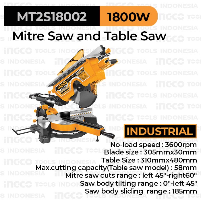 Table & Mitre Saw Sliding 12" Inch Combo 2in1 INGCO MT2S18002 Miter ...