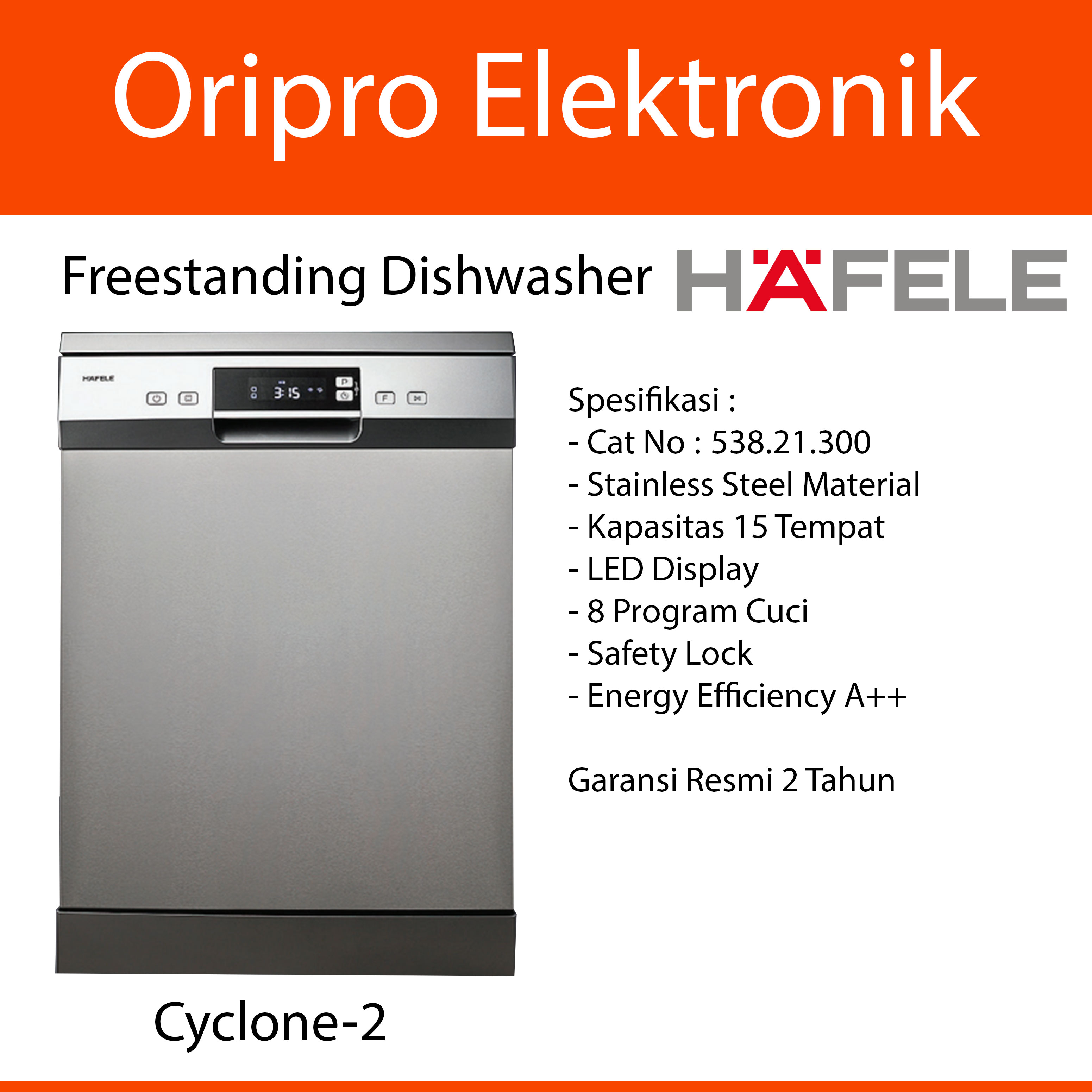 Freestanding Dishwasher Hafele Cyclone-2 Cat No 538.21.200 Khusus ...