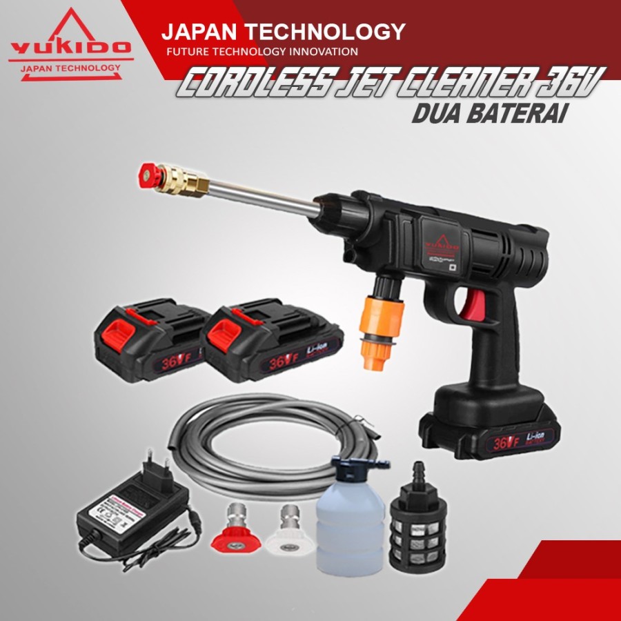 YUKIDO Alat steam cuci motor & mobil Jet Cleaner CORDLESS 2 BATREI 36V ...
