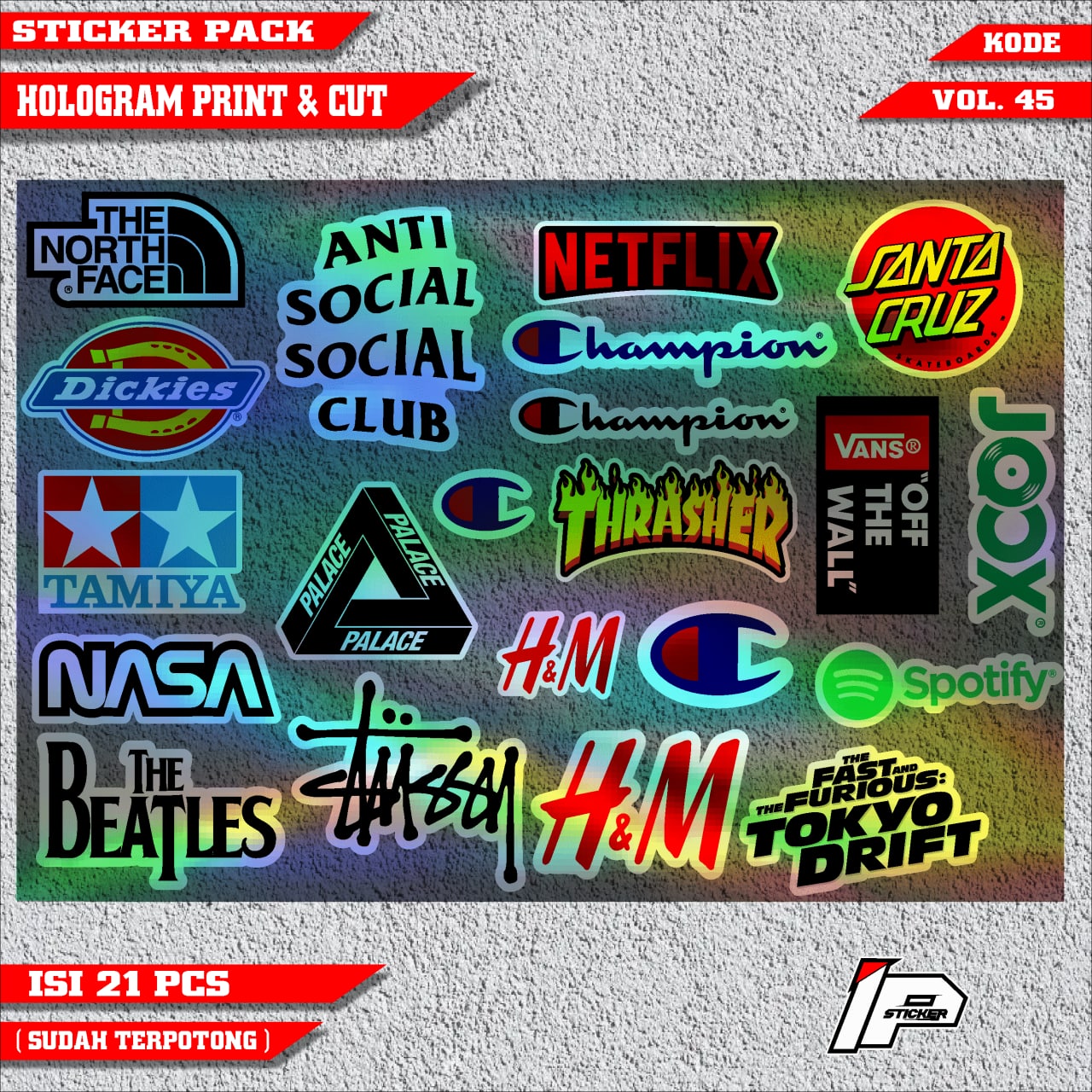 (cod) Sticker pack VOL.45 (1 lembar isi 21 pcs) sudah dipotong ...