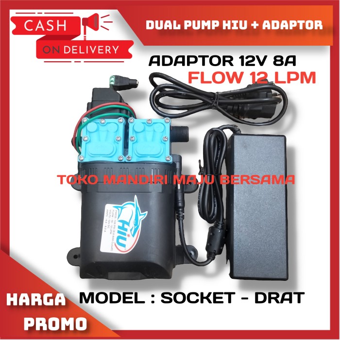 Pompa Dc 12v Dobel Pompa Hiu 138 Psi 12 Lpm Dan Adaptor 12v 8A Cut Of ...
