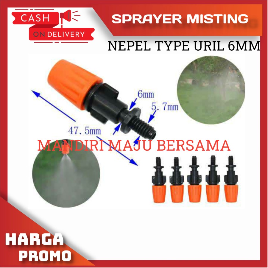 SPRAYER MIST NOZZLE ORANGE MISTING + FITTING NEPEL ULIR 6MM KONEKTOR ...