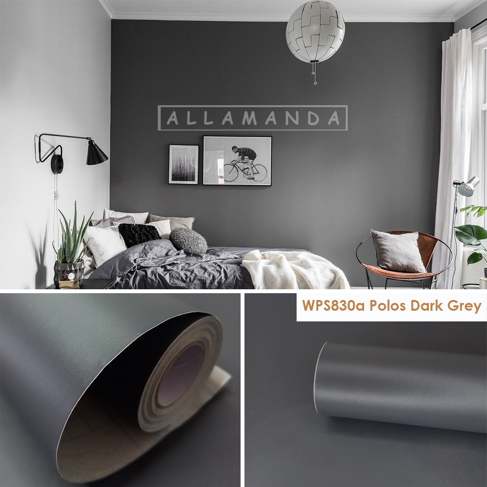 Wallpaper Stiker Polos Dark Grey WPS830a Walpaper Dinding Kamar Tidur ...