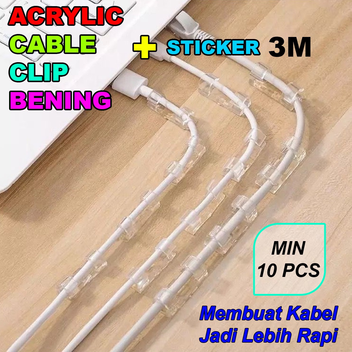 Klip Kabel Bening Penjepit Ikat Klem - Acrylic Cable Clip Transparan ...