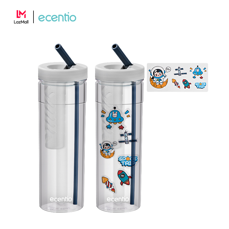 ecentio 780ml botol air minum Sedotan botol air Casual Cup floral DIY ...