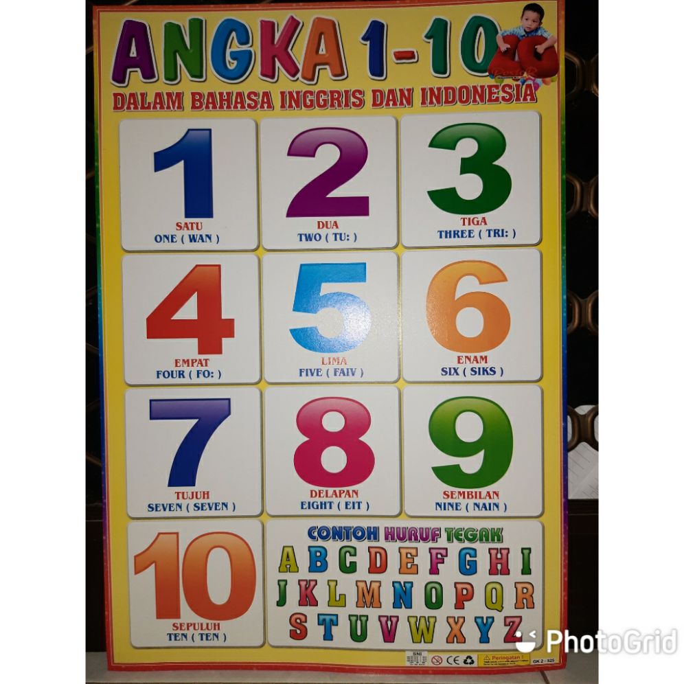 Poster Edukasi Anak Mengenal Angka 1-10 Bilingual Inggris Indonesia 2 ...