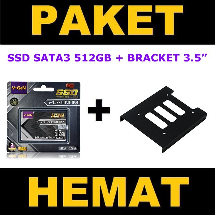 (Bayar di Tempat) SSD V-GeN 512GB SATA 3 + HDD Bracket 3.5" Inch for PC ...