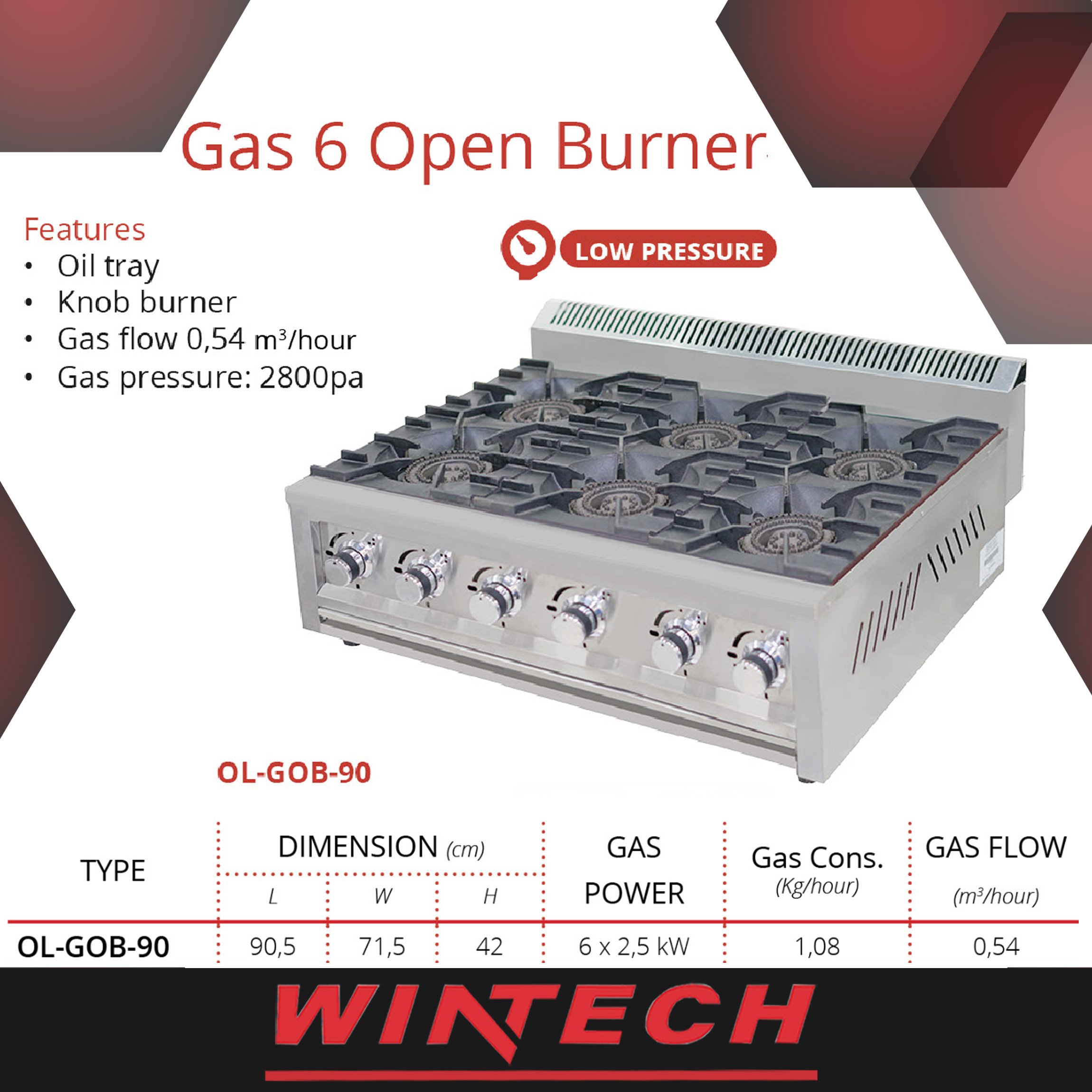 Getra OL-GOB-90 Gas 6 Open Burner Low Pressure - Kompor Gas Di Atas ...