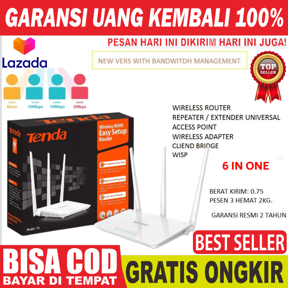 [ ASLI HANYA DISINI ] Tenda F3 Wireless Router Extender Access Point ...