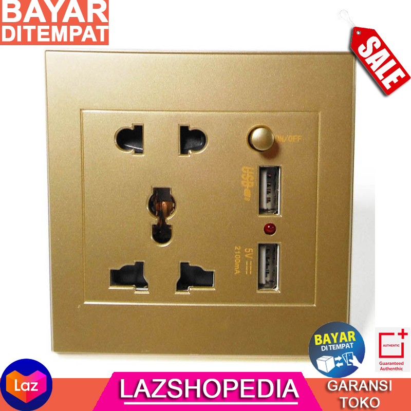 Stop Kontak Universal UK EU US 2 Port USB dengan On Off Switch / alat ...