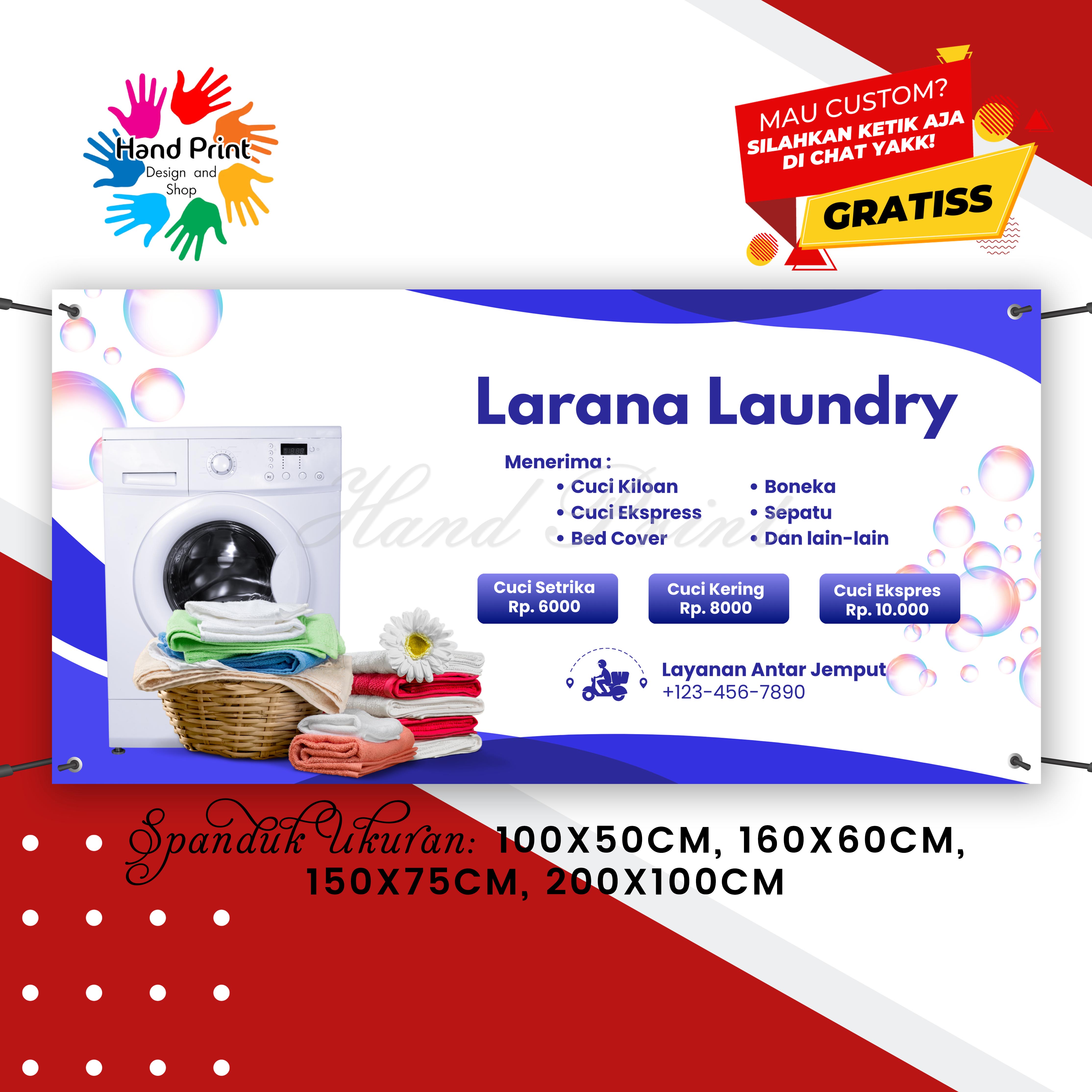 Cetak Spanduk Banner Laundry Putih Biru Tua MMT Spanduk Custom 200x100 ...