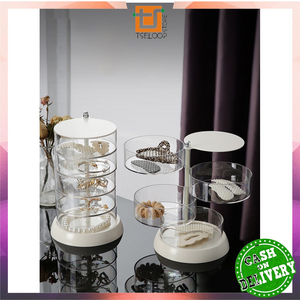 OFM-K139 Kotak Perhiasan Putar Rak kalung Cincin Ikat Rambut Transparan ...