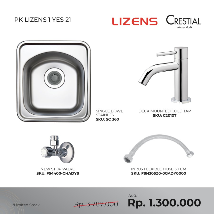 Paket Lizens Sink Stainless Kecil SC360 dan Kran Washtafel Crestial ...