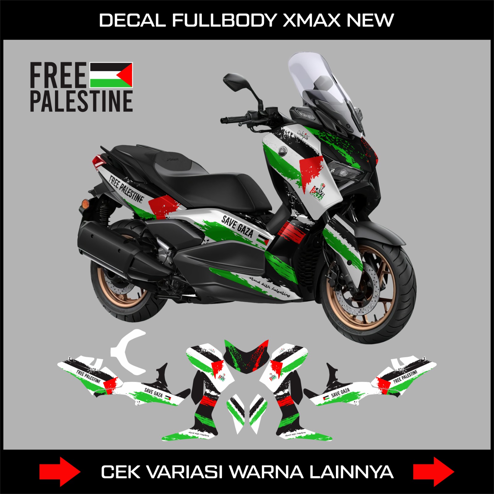 DECAL XMAX 250 NEW EDISI PALESTINE / STIKER FULL BODY YAMAHA XMAX ...