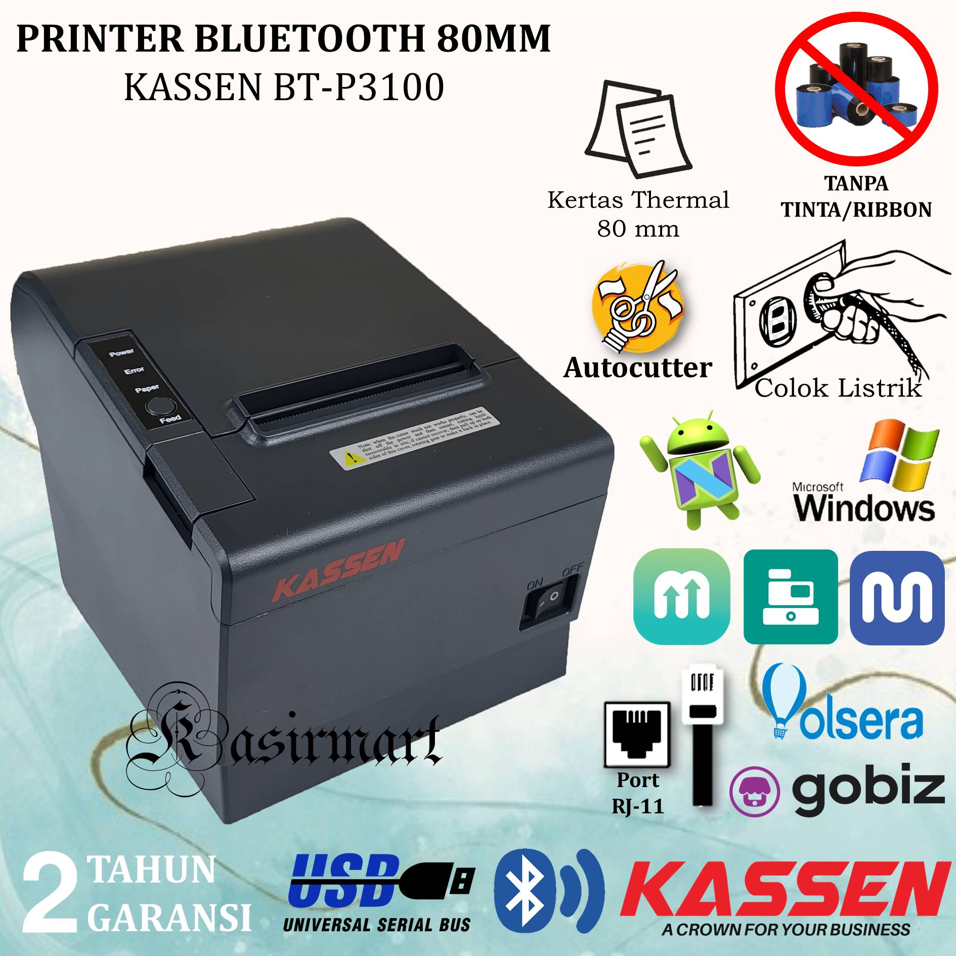 Kassen BTP3100 Printer Thermal 80mm USB Bluetooth / USB Serial LAN BT ...