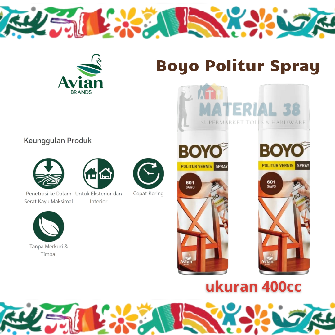 Pilox Boyo Politur Spray 400 cc kayu Jati Manggis Sawo Kurma Cat ...
