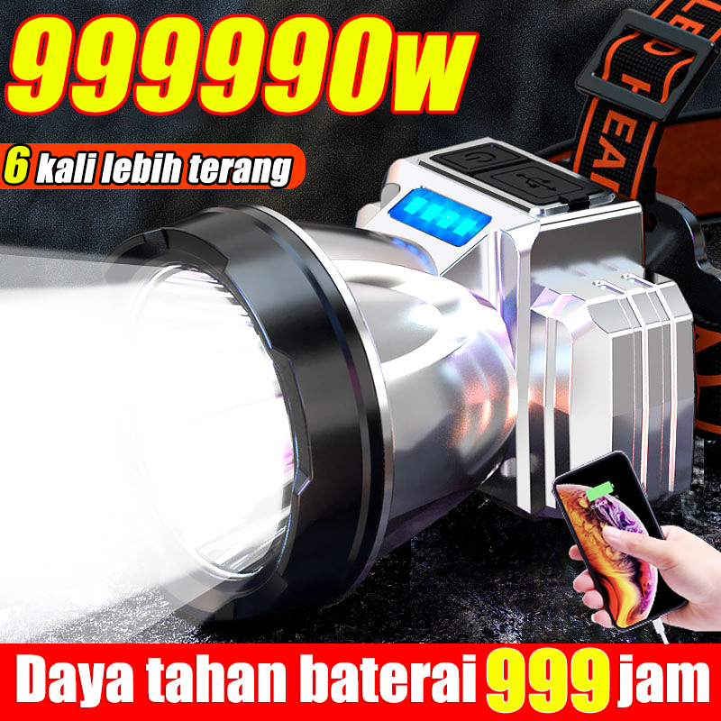 lebih terang dari matahari Senter cas kepala 300 WATT Senter kepala ...