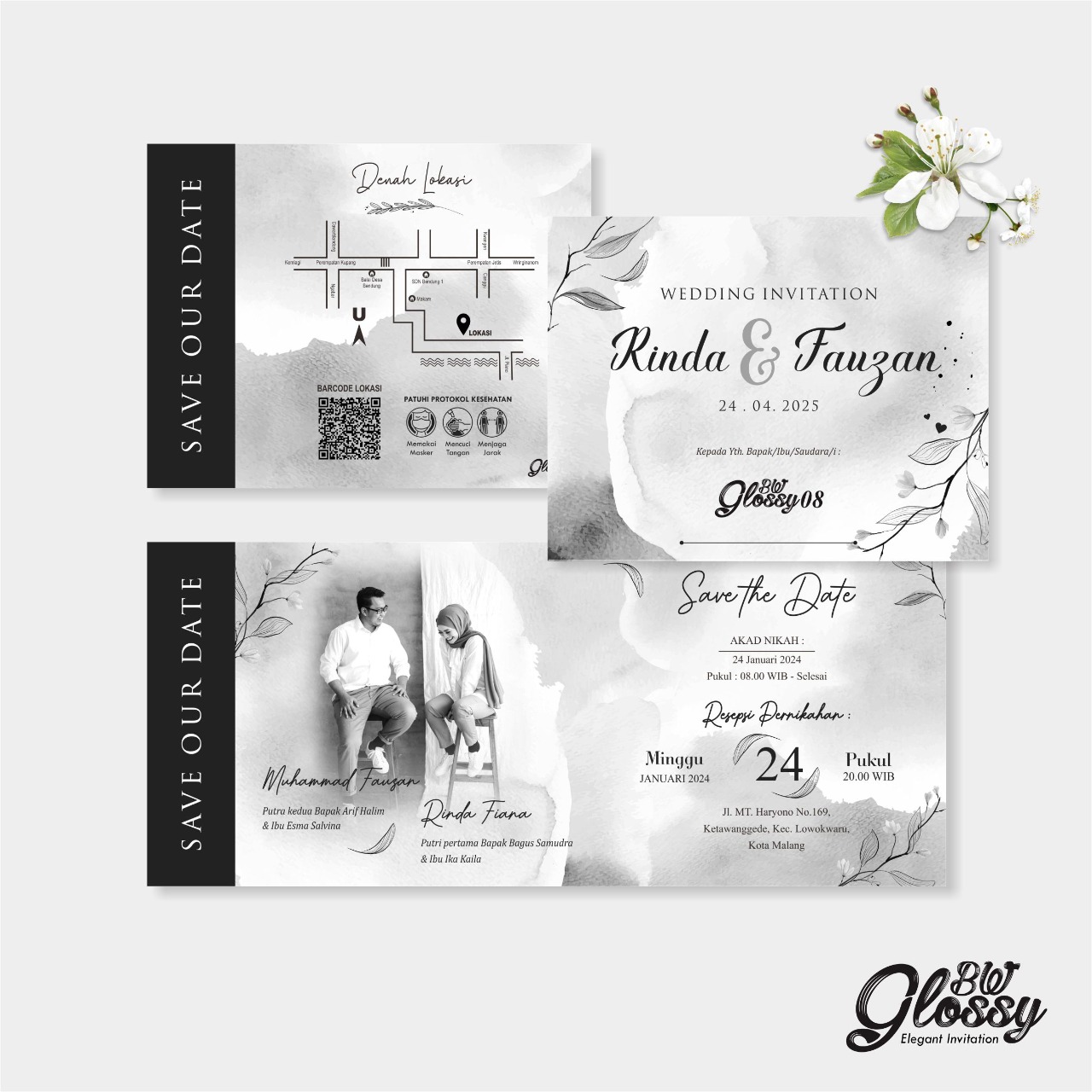 UNDANGAN PERNIKAHAN GLOSSY BW - UNDANGAN NIKAH MEWAH SIMPLE - ELEGANT ...