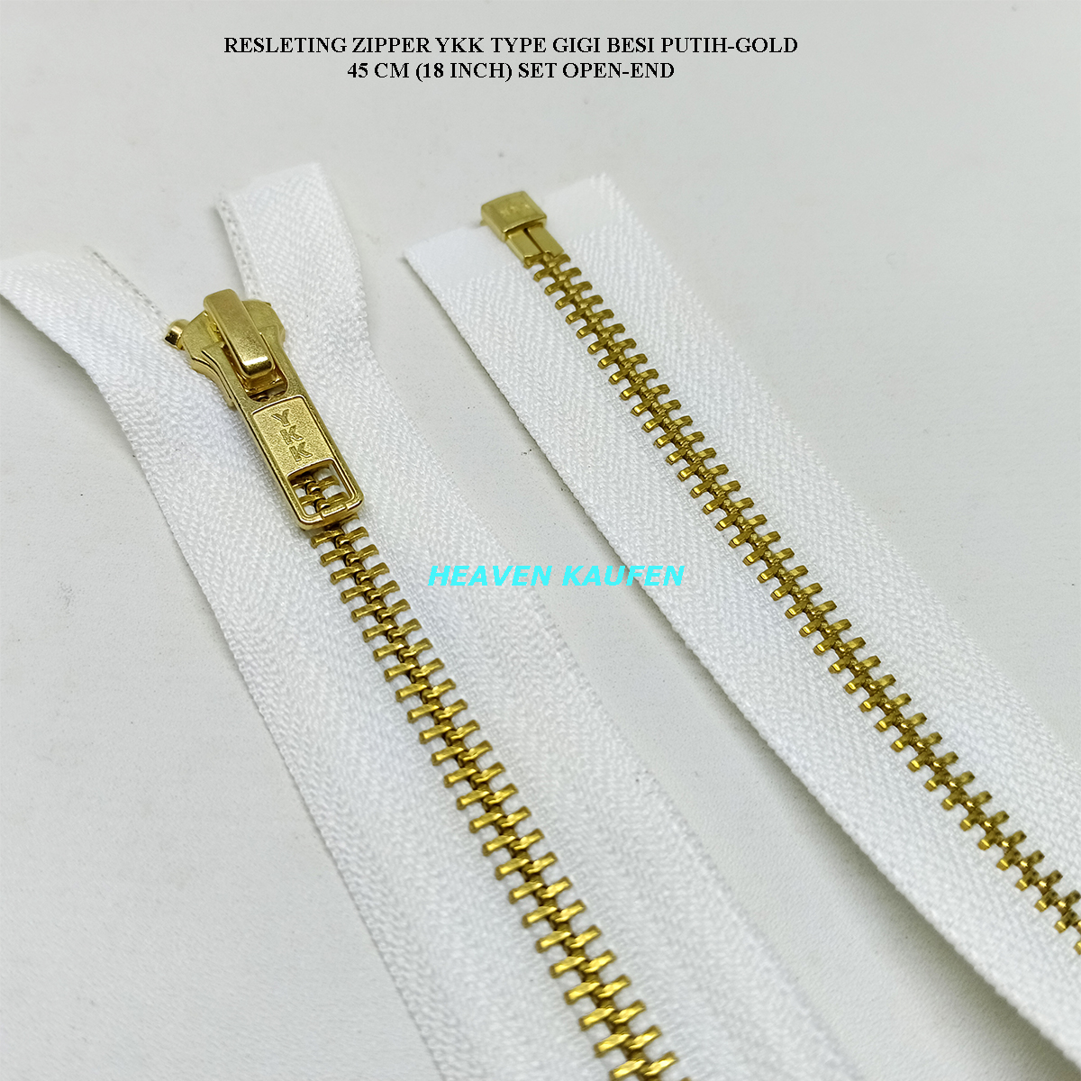 Resleting Zipper YKK 45 cm Atau 18 inch Warna Putih - Gold Type Gigi Besi Model Set Open End ...