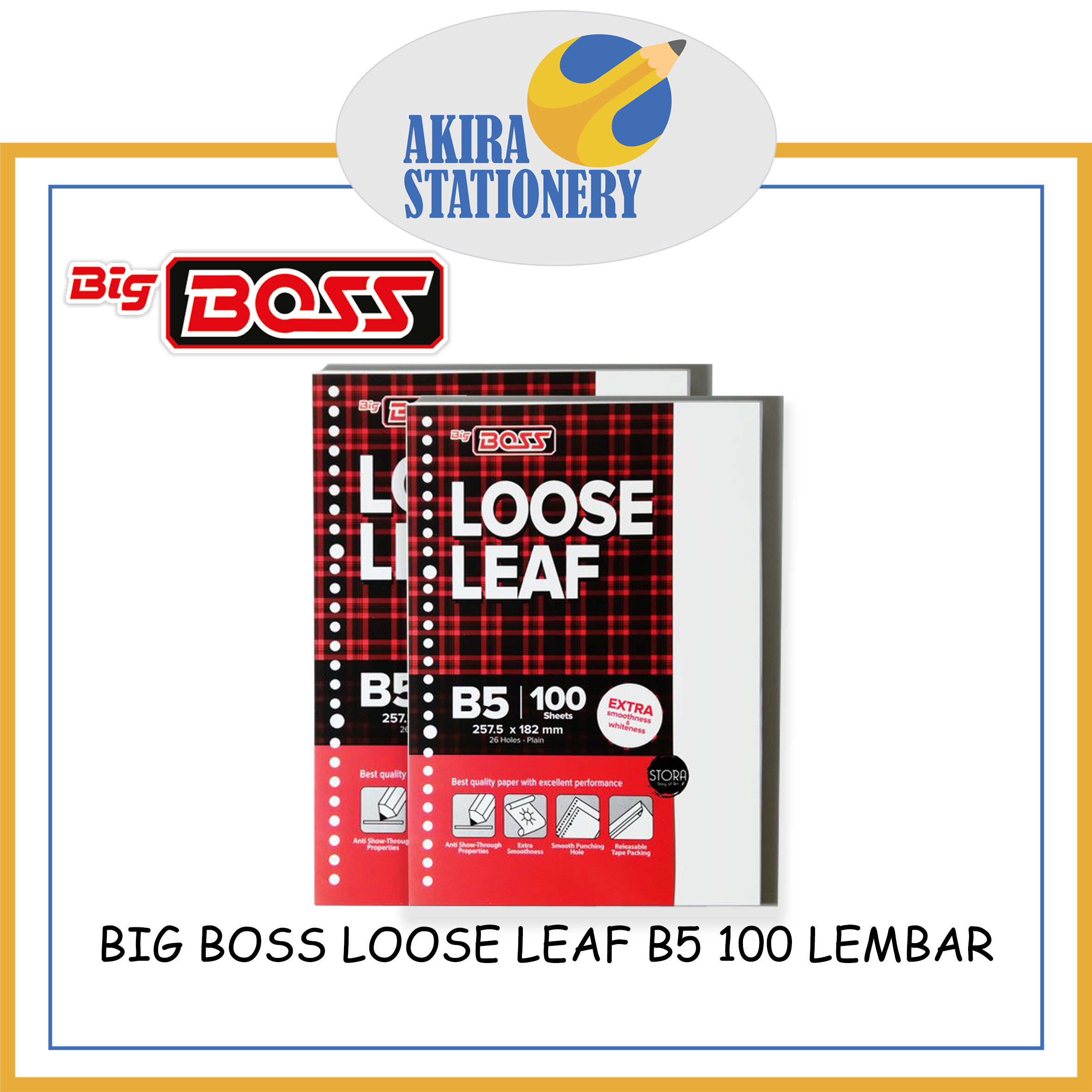 Loose Leaf BIG BOSS B5 100 Ruled - 26 Holes / Kertas Binder File BIGBOSS Boxy Bergaris Isi 100 ...