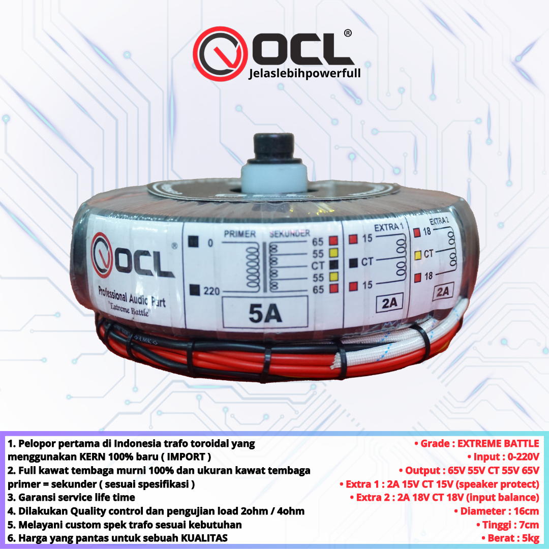 Trafo Toroid Donat OCL 5A CT 65V 55V EXTREME BATTLE | Lazada Indonesia