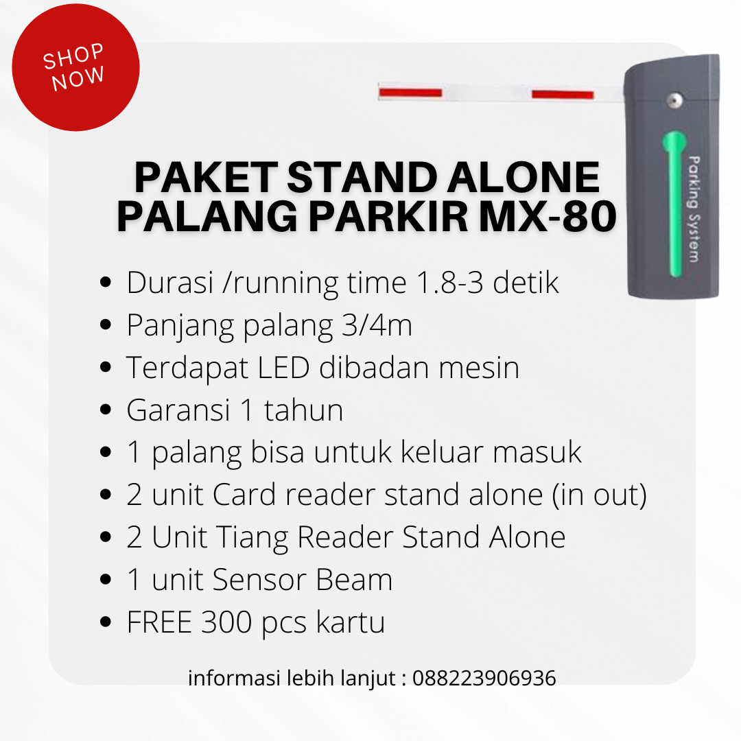 Paket Palang Parkir Otomatis Stand Alone Barrier Gate Mx-80 Palang