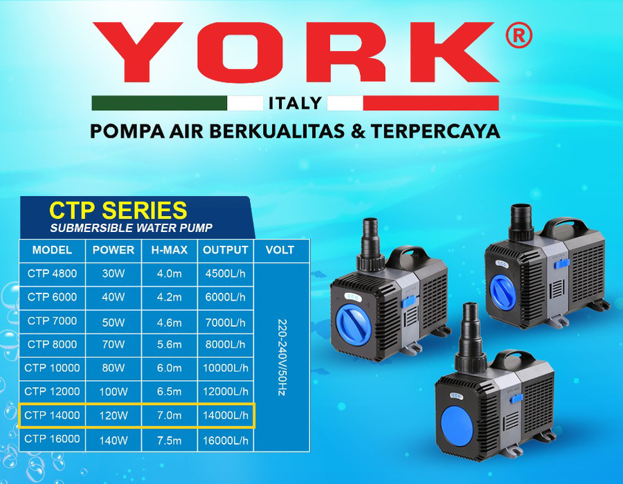 YORK CTP 14000 pompa celup rendam submersible aquarium hidroponik ...