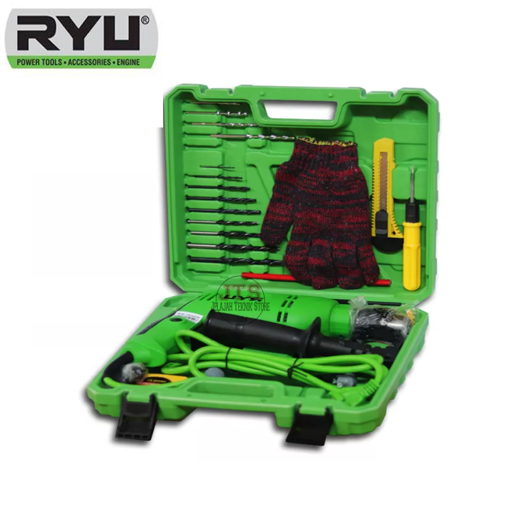 RYU Mesin Bor 13mm Set Box RID13-1REB Impact Drill Bor Kayu Besi Tembok ...