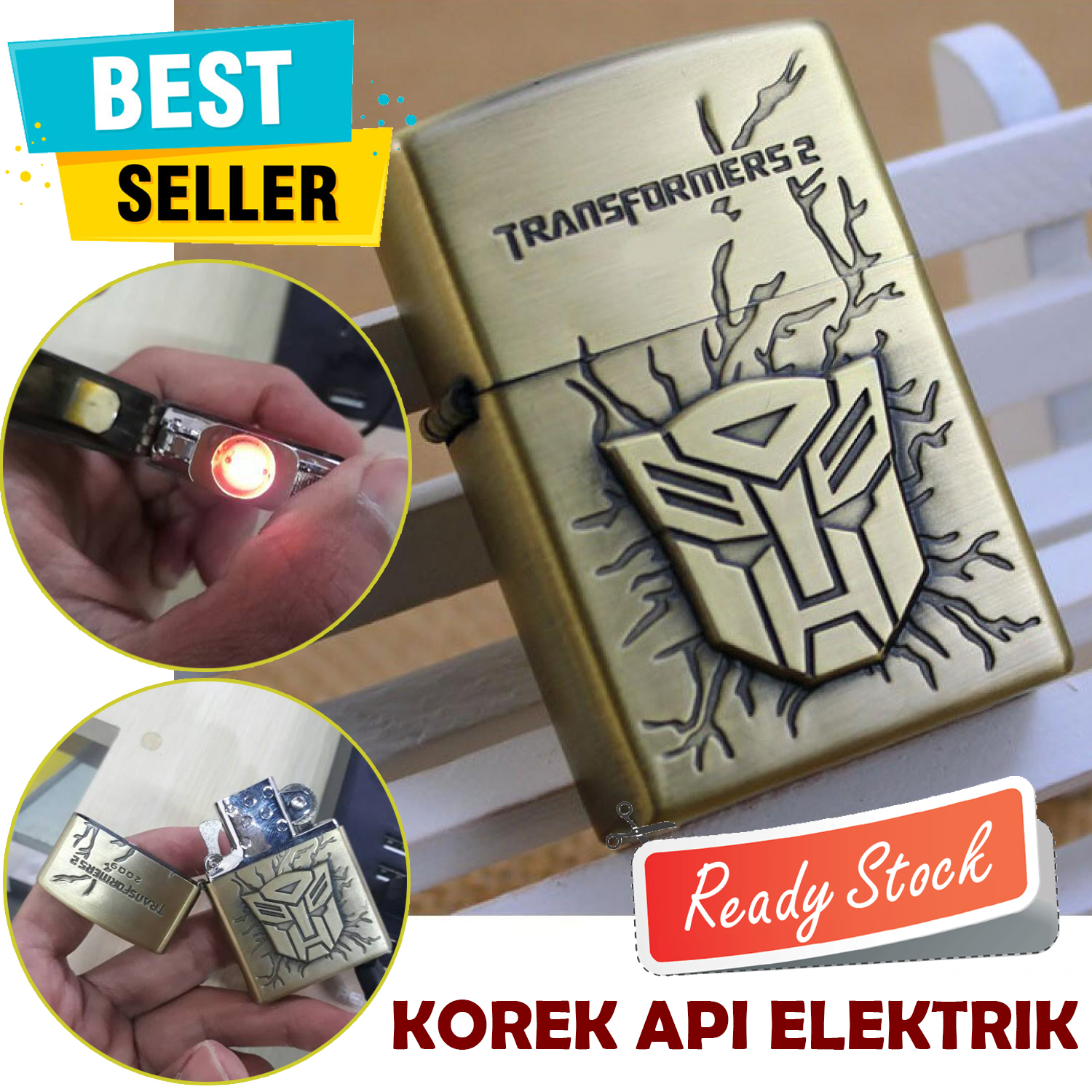 Korek Mancis Elektrik Besi Transformer Rechargeable USB Lighter Korek Api Modern Matches Elegan ...