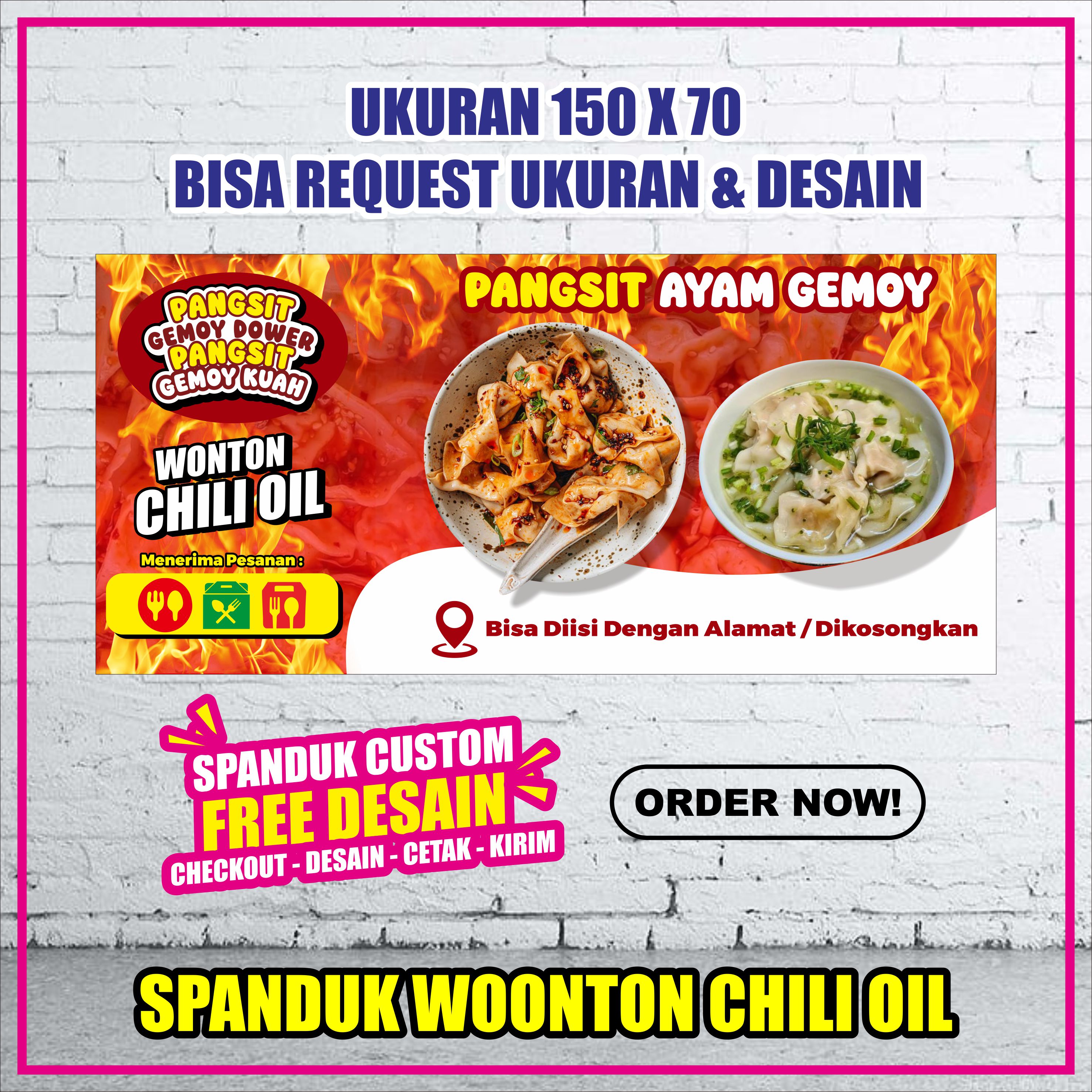 Spanduk/Banner/Backdrop Wonton Chili oil Ukuran 150X70 Free Desain ...
