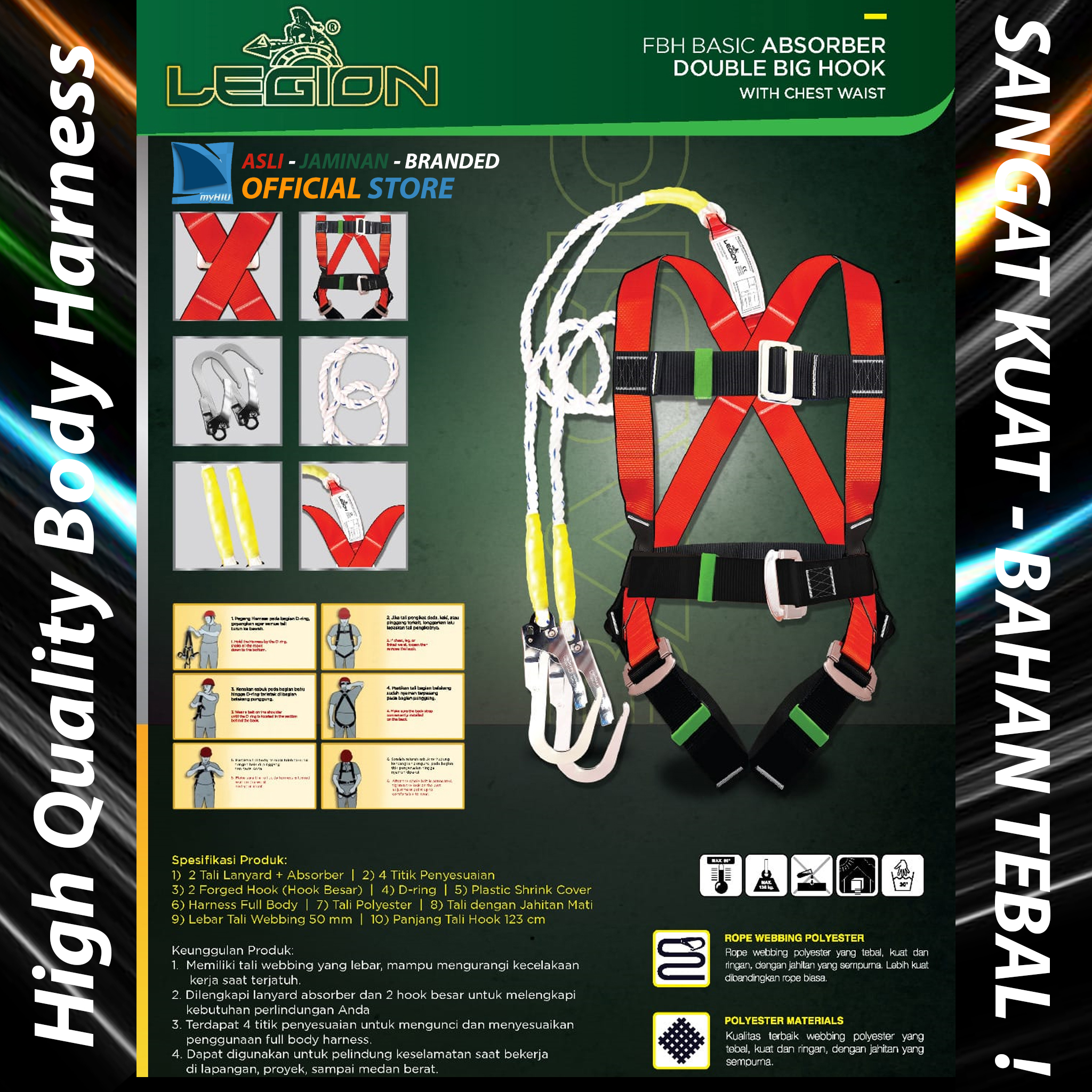 Tali Keselamatan Safety Webbing TANGGUH - Full Body Harness Double Big ...