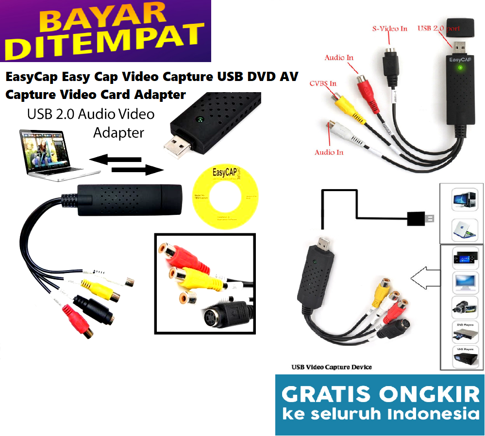 EasyCap Easy Cap Video Capture USB DVD AV Capture Video Card Adapter | Lazada Indonesia