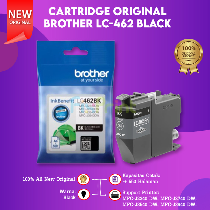 Cartridge Original Brother LC-462 LC462BK, Tinta Printer Brother MFC ...