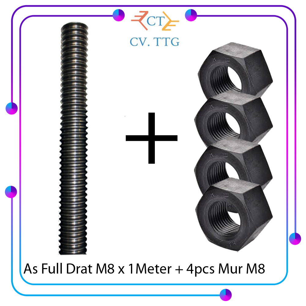 Set As Full Drat Baut Long Thread Bolt Stut Bolt M8 X 1 Meter + Mur 4 PCS | Lazada Indonesia