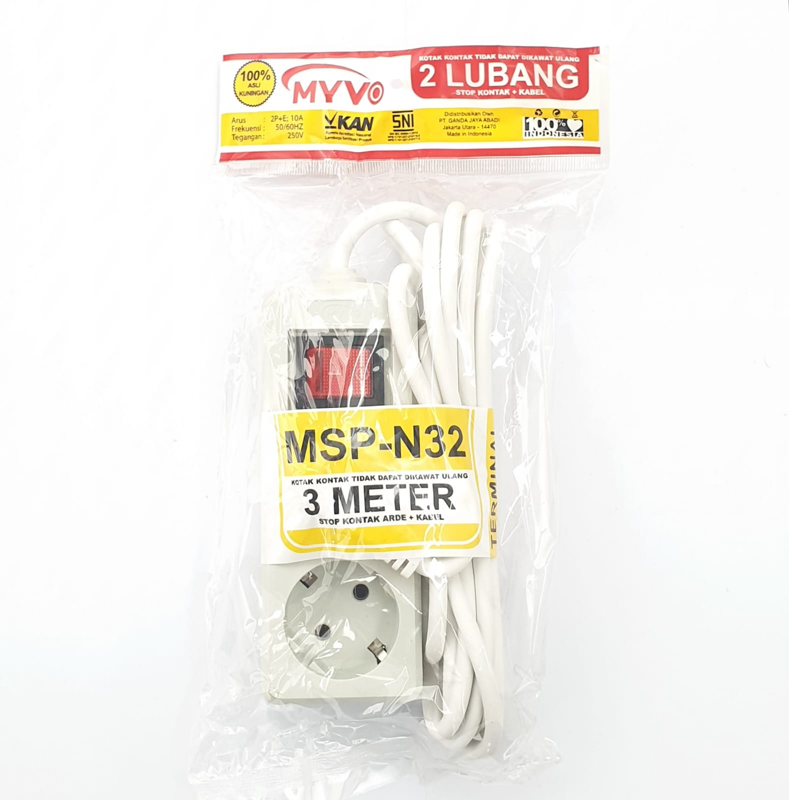 MSP-N32 3M 2L Myvo Stop Kontak Arde Saklar Lampu Kabel 3 Meter 2 Lubang / Colokan Listrik ...