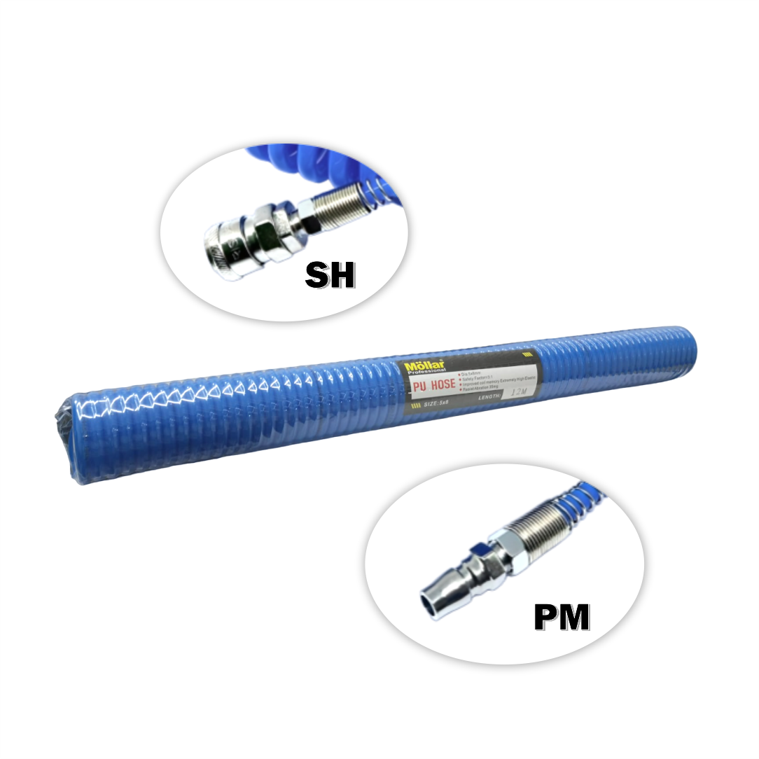 Selang Angin Kompresor Recoil Spiral BESAR 12mm x 8mm MOLLAR PU Hose ...