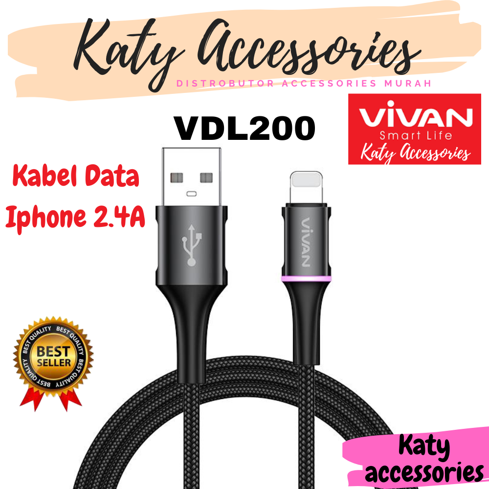 VIVAN VDL Kabel IP Lightning 2.4A LED Light Quick Charge VDL100 100CM ...