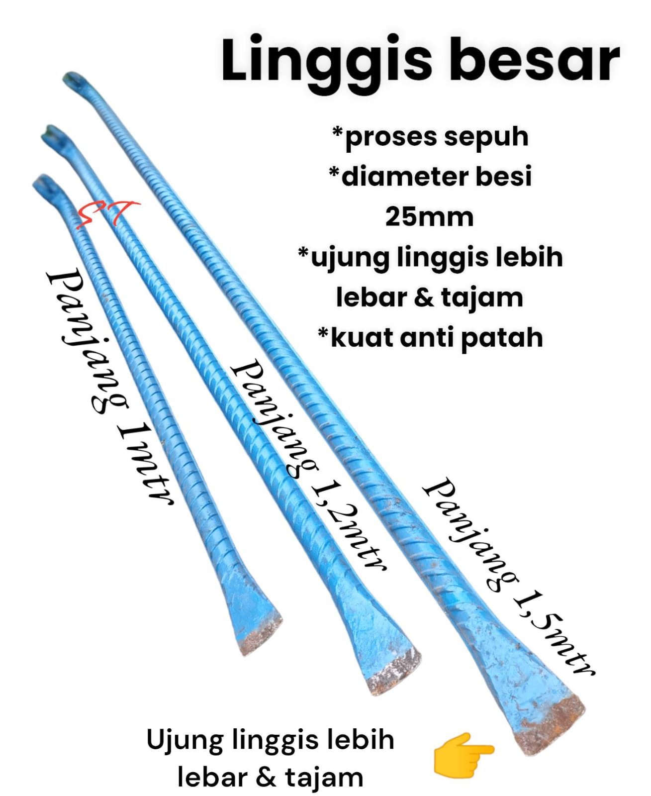 LINGGIS BESAR PENCABUT PAKU, BESI ULIR 25MM LINGGIS PANJANG 1,5 MTR,1 ...