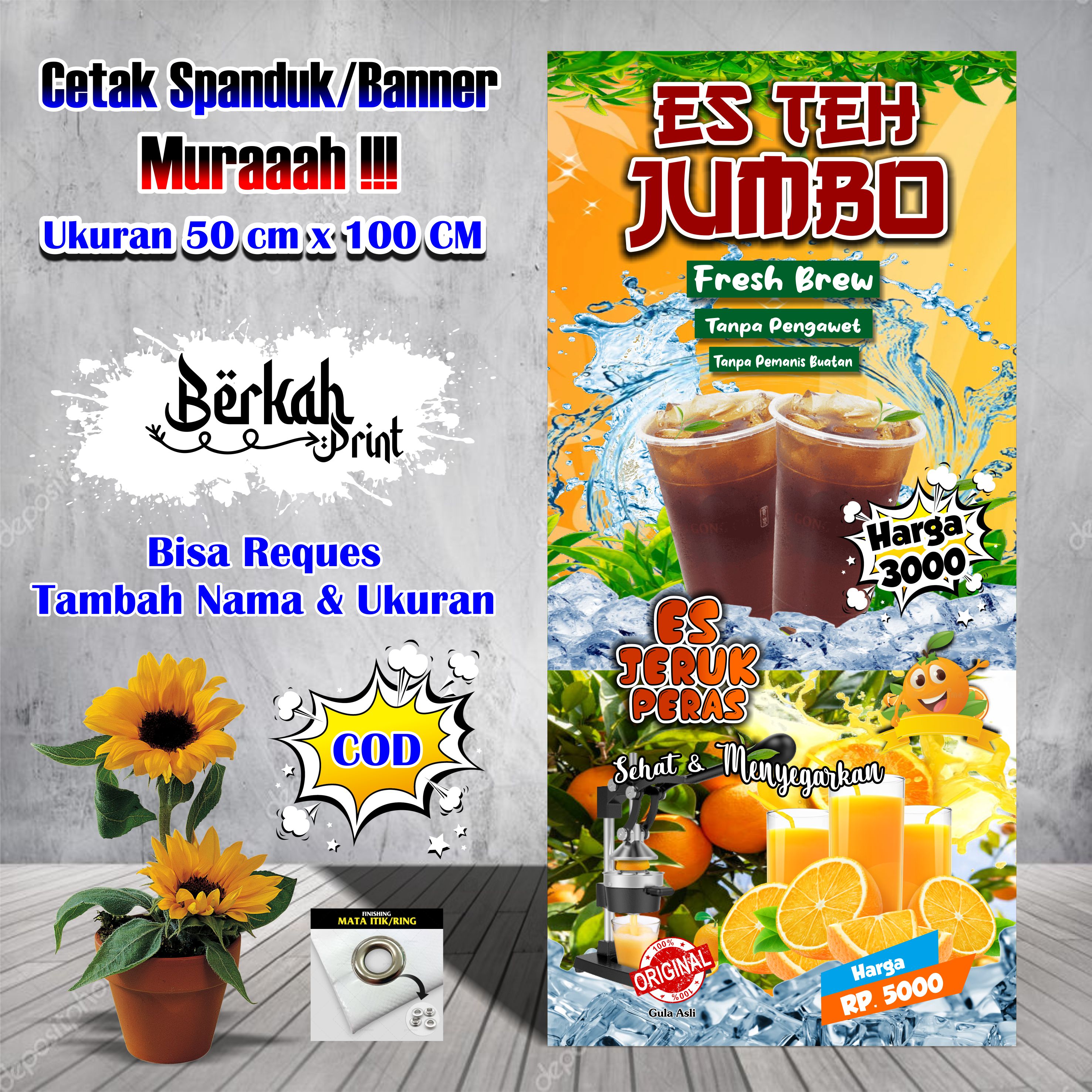 Spanduk Banner Es Teh Jumbo & Es Jeruk Peras Ukuran 50 cm x 100 cm ...