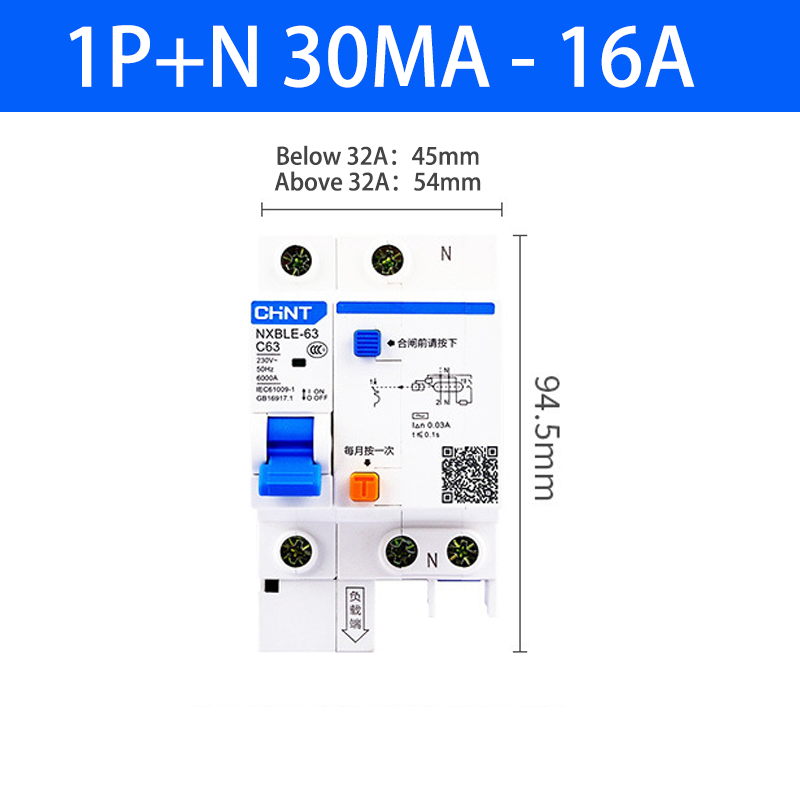 ELCB RCBO CHINT NXBLE-63 1P+N 6A/10A/16A/25A 30mA ORIGINAL | Lazada ...