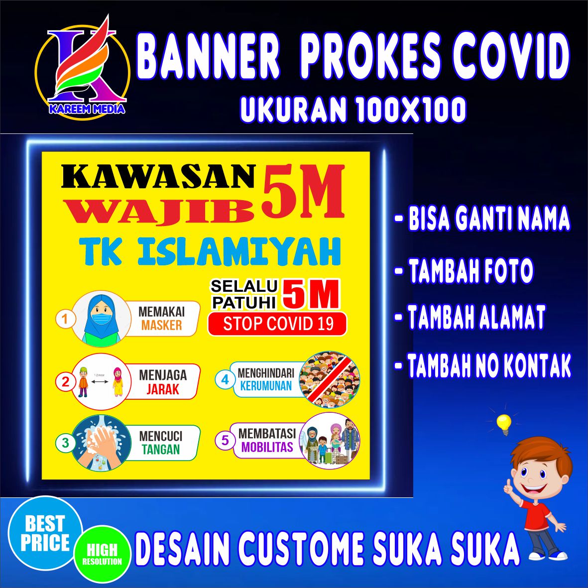 Spanduk Banner Backdrop Protokol Kesehatan TK, SD,MTS/ Banner PROKES ...