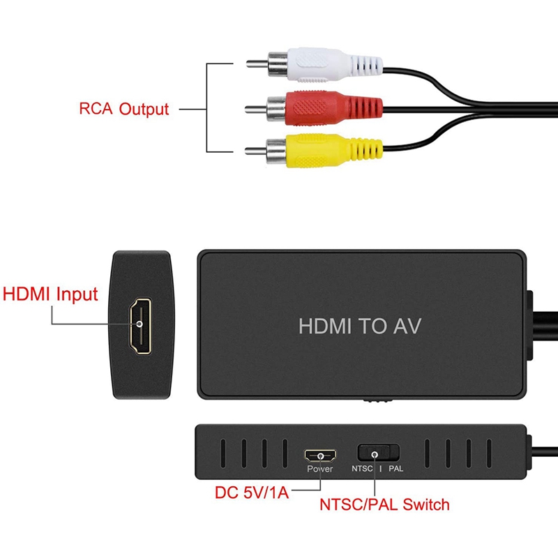HDMI-COMPatible to AV Converter Supports Pal/Ntsc Compatible Fire Stick ...